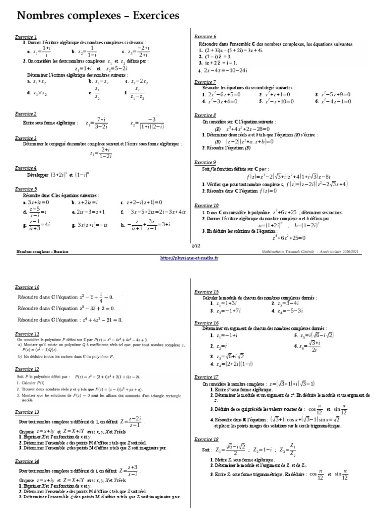 Nombres Complexes Exercices | PDF | Nombre complexe | Racine carrée