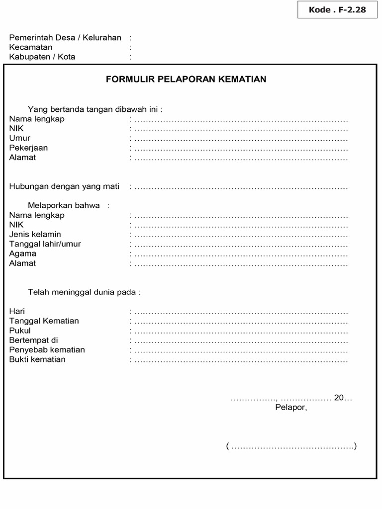 f2 - 28 Form Pelaporan Kematian | PDF