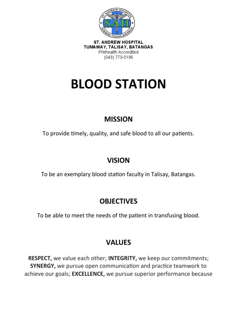 St. Andrew Hospital Blood Station Mission | PDF