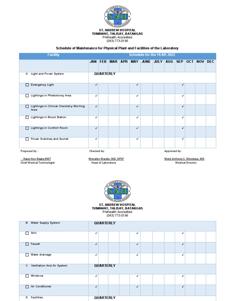 Lab Sched of Maintenance | PDF