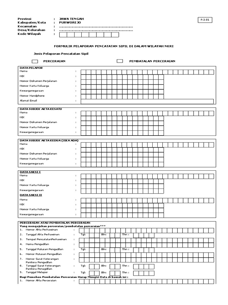 Formulir F-2.01 PERCERAIAN-DAN-PEMBATALAN-PERCERAIAN | PDF