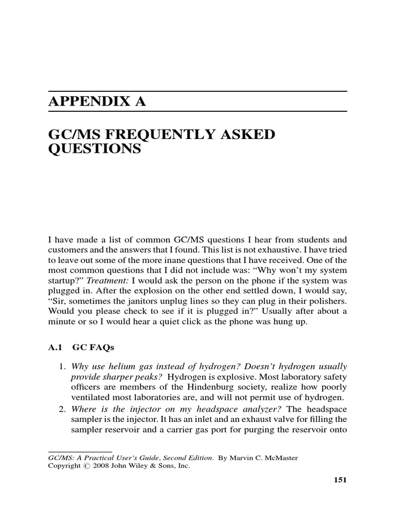 GC MS - 2007 - McMaster - Appendix A GC MS Frequently Asked Questions | PDF | Mass Spectrometry ...