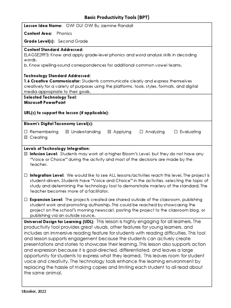 m05 Basic Productivity Tools Lesson Idea Template | PDF | Learning | Teachers