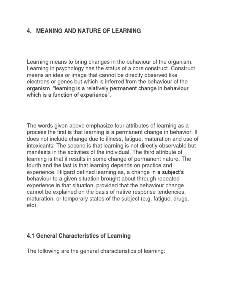 Meaning and Nature of Learning | PDF | Learning | Behavior