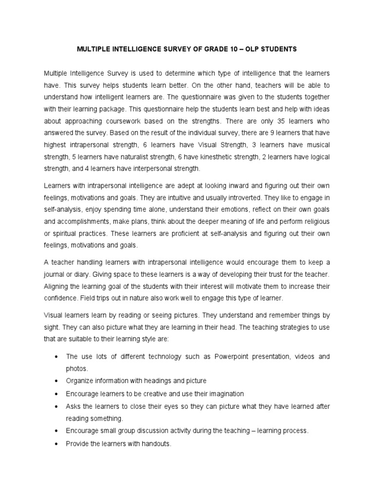 Multiple Intelligence Survey | PDF | Learning | Teachers
