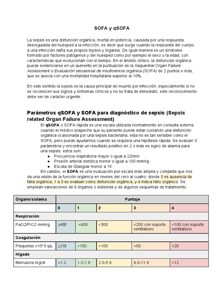 Evaluación de Sepsis: SOFA y qSOFA | PDF | Septicemia | Inmunología