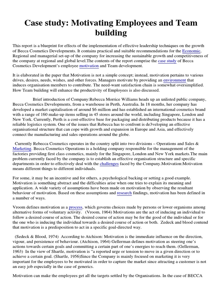 Case Study: Motivating Employees and Team Building | PDF | Motivation ...