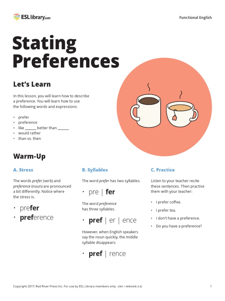 Stating Preferences | PDF | English As A Second Or Foreign Language ...