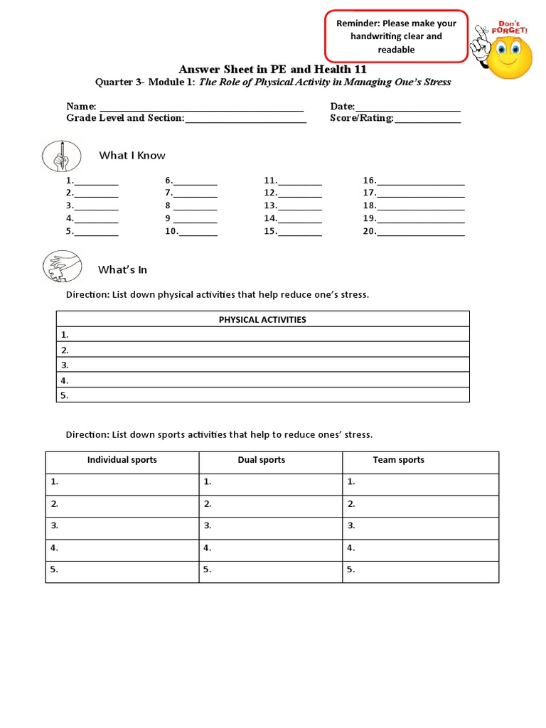 A S in PE and Health 11 Module 1 3RD QTR | PDF | Health Sciences ...