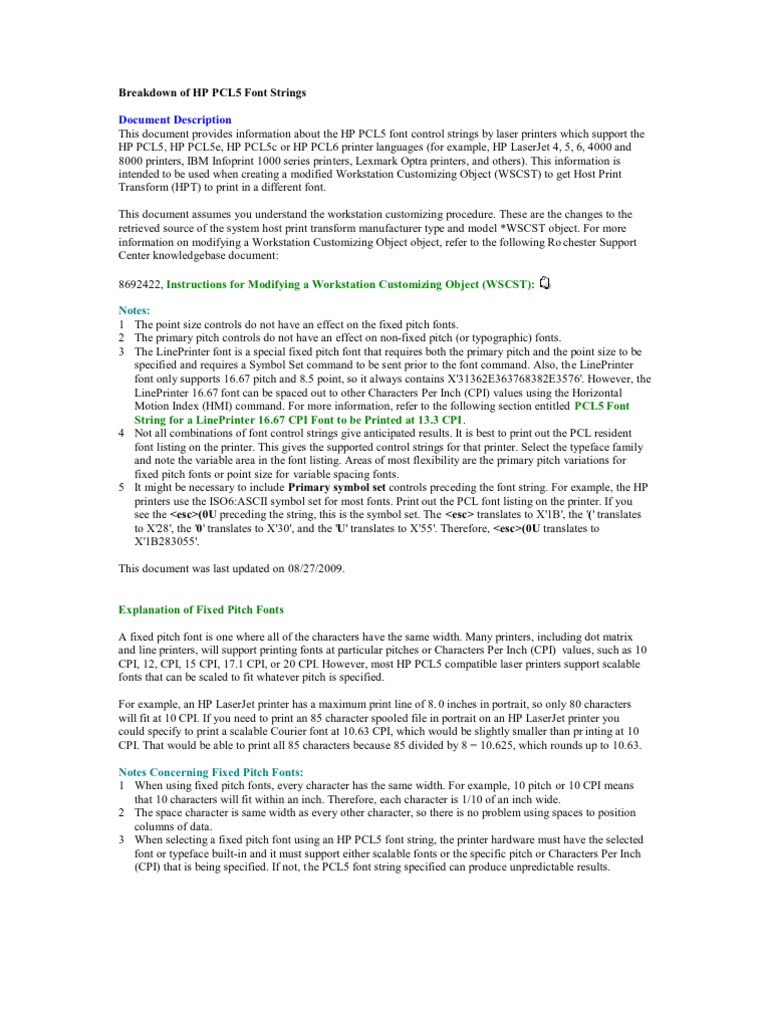 Breakdown of HP PCL5 Font Strings | PDF | Typefaces | Printer (Computing)