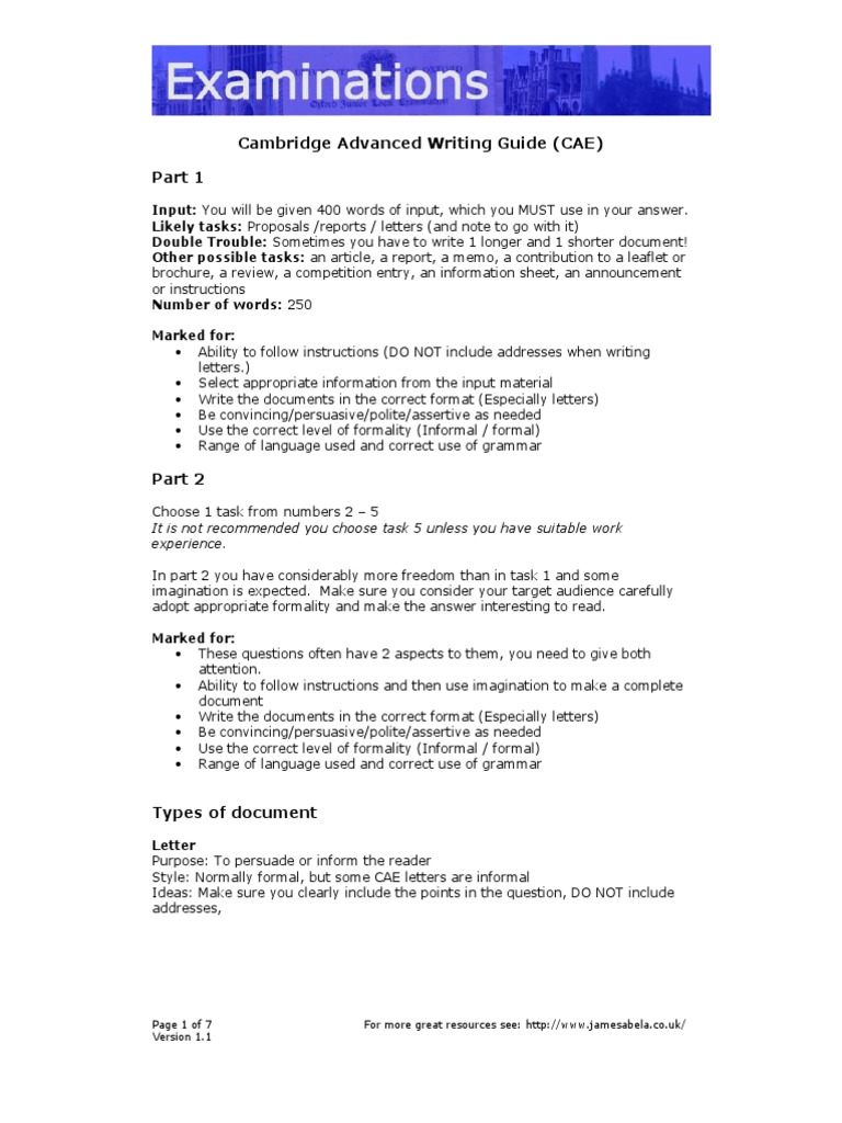 CAE Writing Guide Overview | PDF