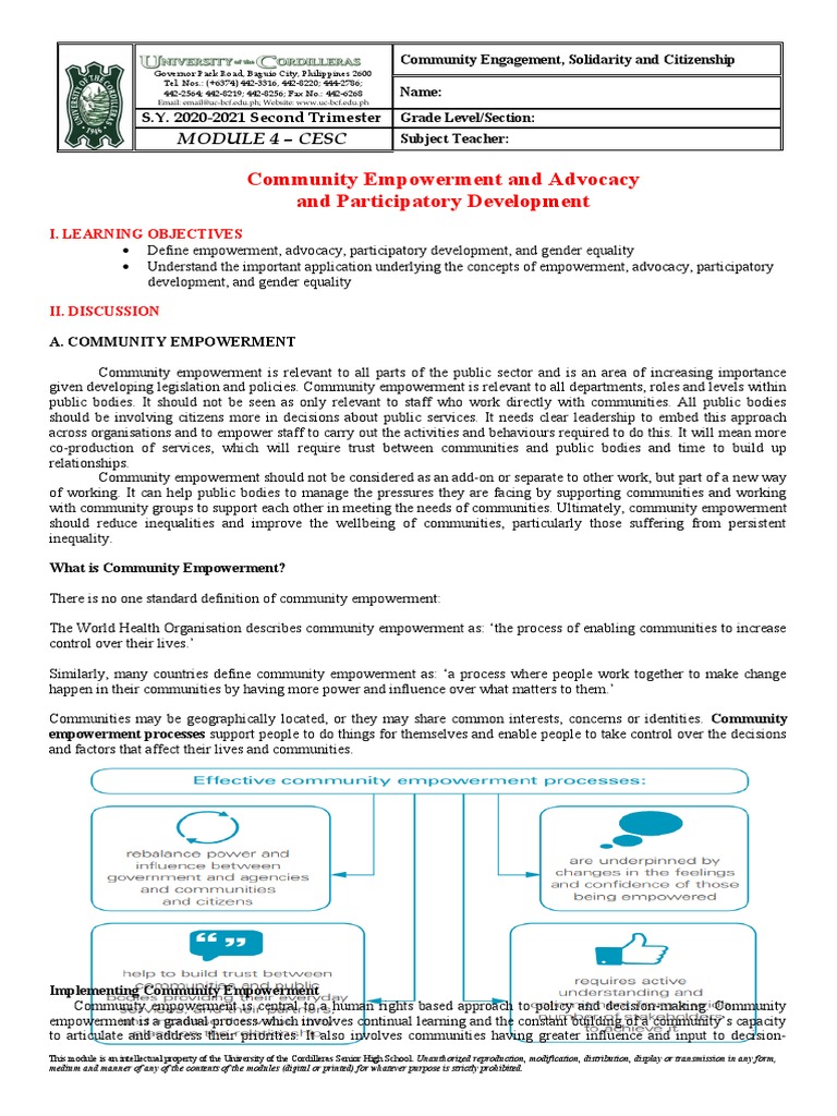Community Empowerment and Advocacy and Participatory Development | PDF ...
