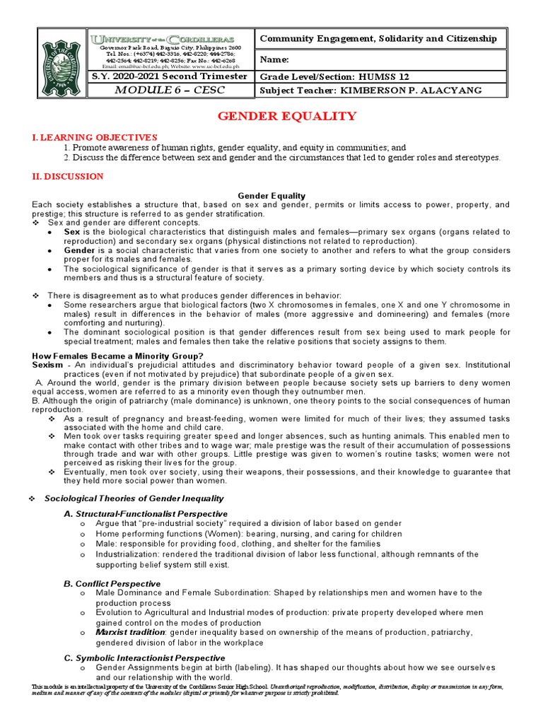 Module 6 Cesc Gender Equality | PDF | Gender Studies | Gender