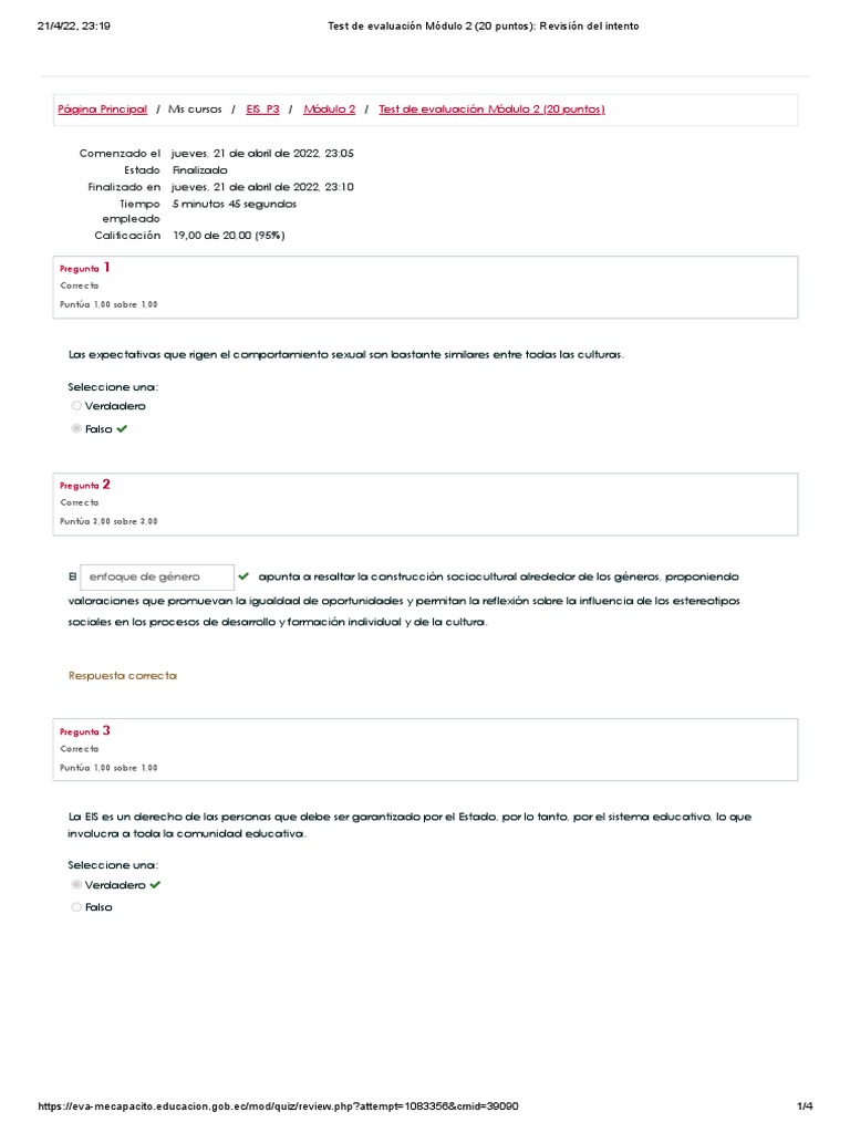 Revisión Test Evaluación Módulo 2 | PDF | Evaluación | Cognición