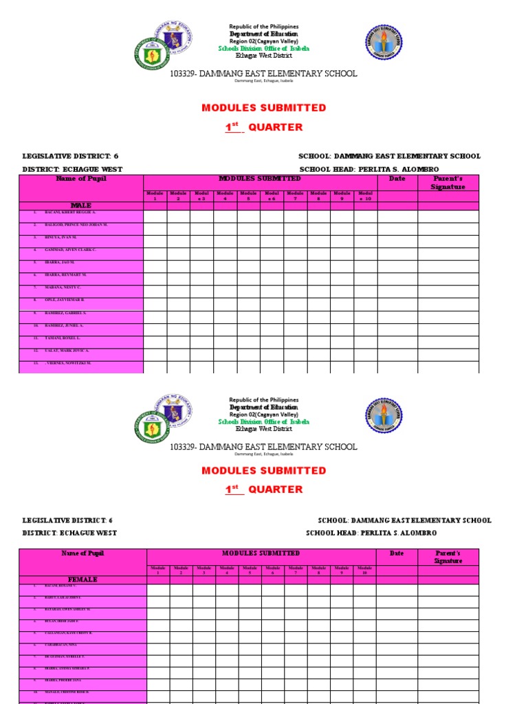 Modules Submitted 1 Quarter: 103329-Dammang East Elementary School | PDF