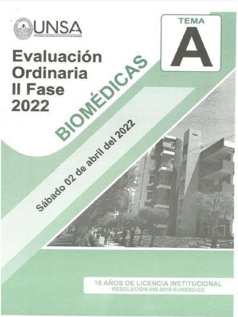 Solucionario Examen Ordinario Biomedicas 2022 Fase 2 | PDF
