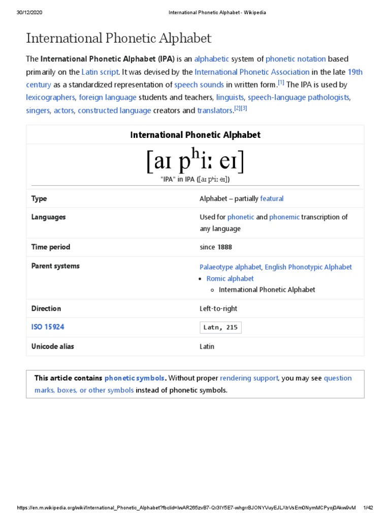 International Phonetic Alphabet - Wikipedia | PDF | Consonant | Vowel