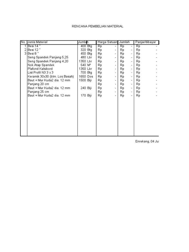 Form. Kebutuhan Material | PDF