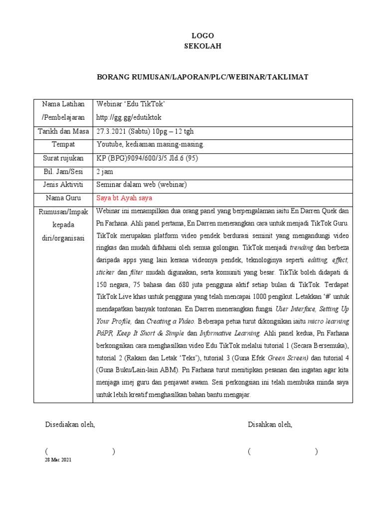 Contoh Laporan Webinar | PDF