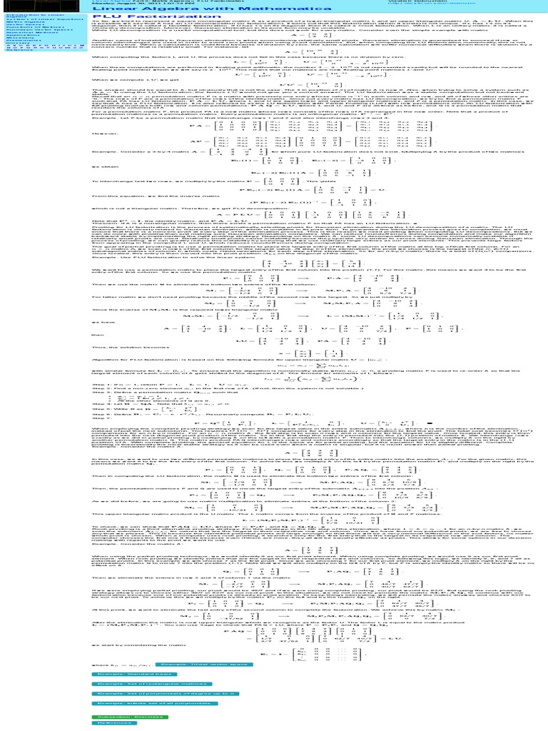 PLU Factorization: Linear Algebra With Mathematica | PDF | Matrix (Mathematics) | Theoretical ...