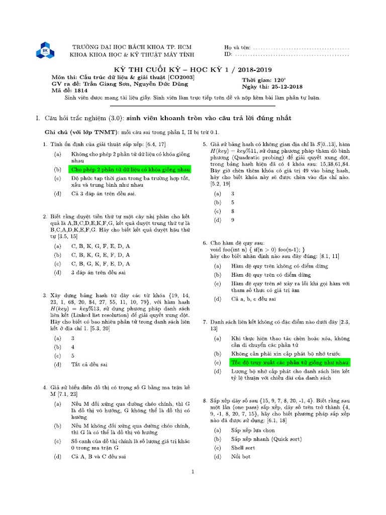 FinalExam S1 2018 2019 | PDF