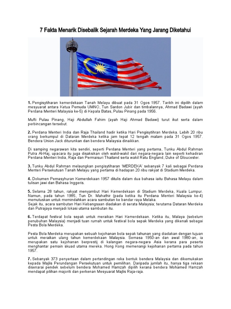 7 Fakta Menarik Disebalik Sejarah Merdeka Yang Jarang Diketahui | PDF
