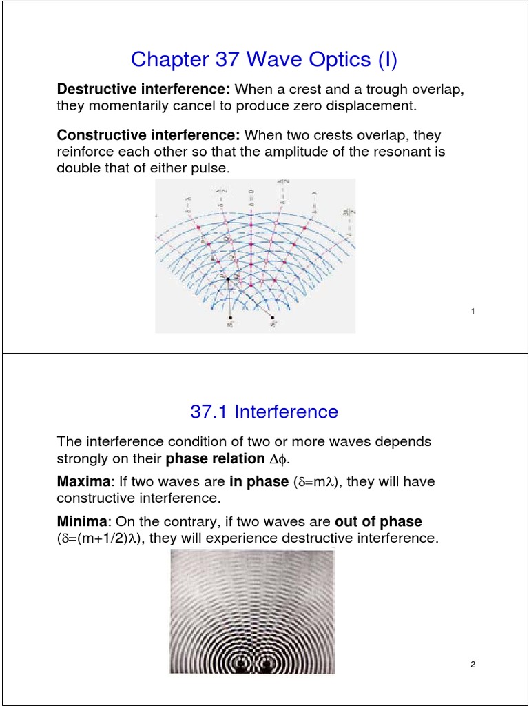 Chapter 37 Wave Optics (I) : 37.1 Interference | PDF | Diffraction | Wavelength