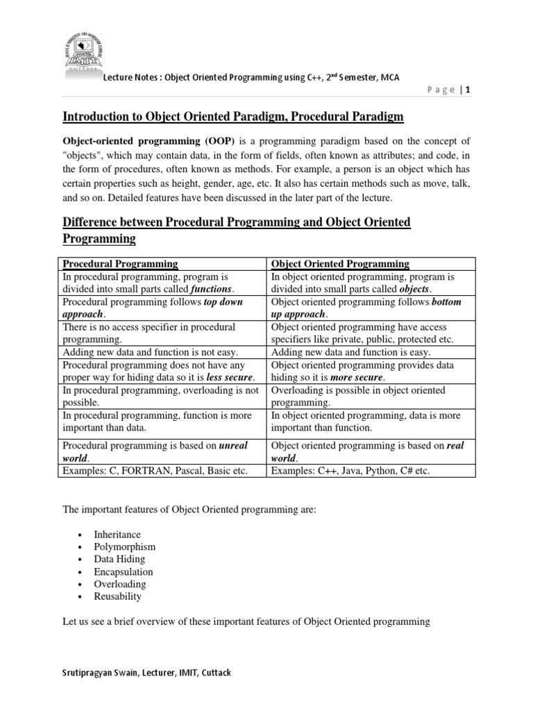 OOP using C++ for MCA | PDF | Class (Computer Programming) | Object Oriented Programming
