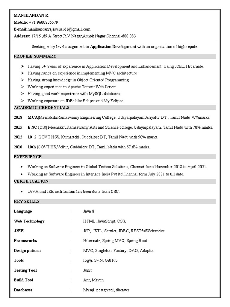 Manikandan R | PDF | Spring Framework | Software Engineering