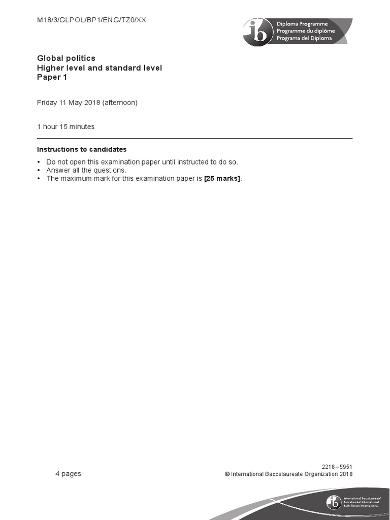 Global Politics Higher Level and Standard Level Paper 1: Instructions ...