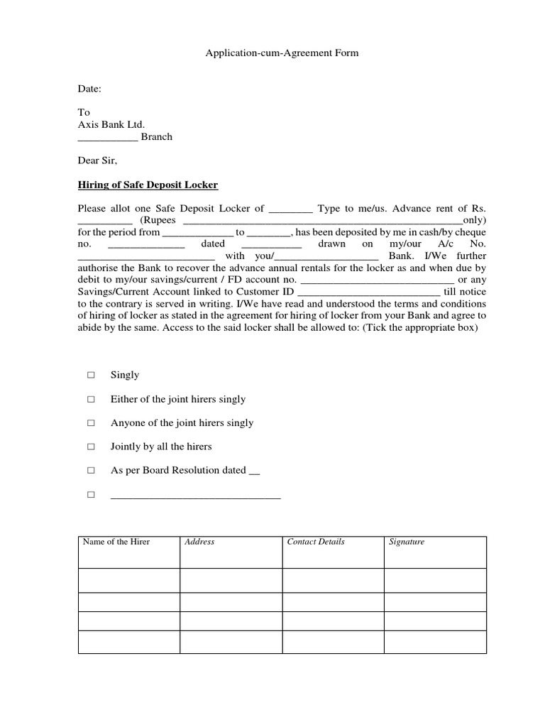 Safe Deposit Locker Agreement | PDF | License | Legal Liability