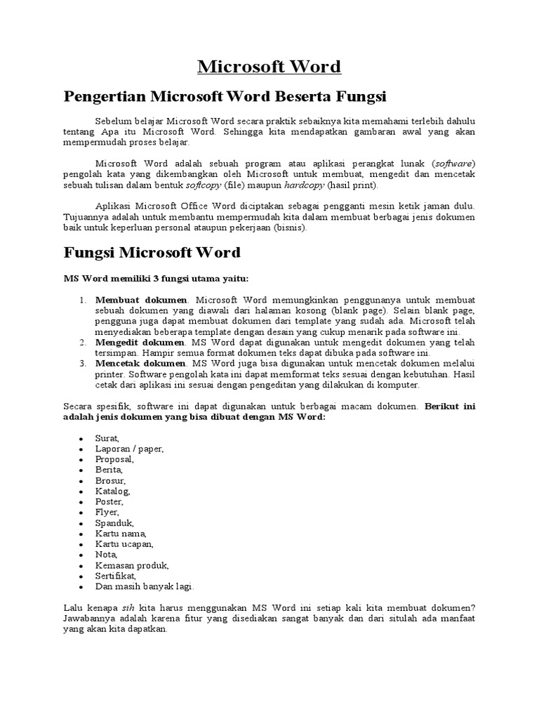 Materi 2 Dasar-Dasar Microsoft Word 1 | PDF