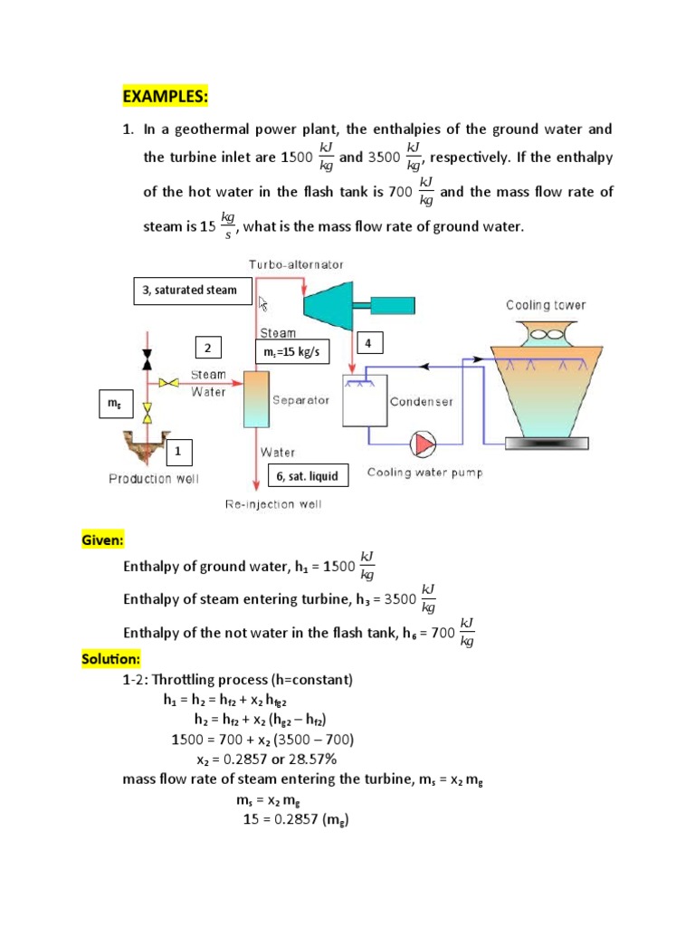 Sample Problems On Geothermal Power Plant | PDF | Enthalpy | Water