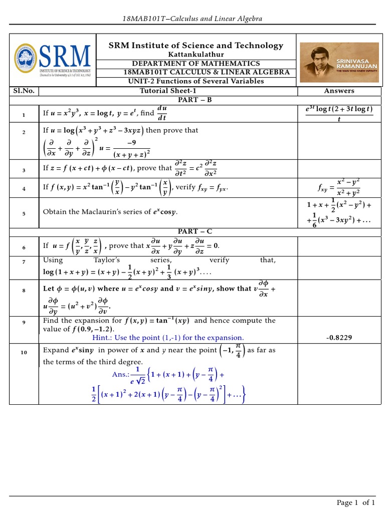 Unit 2 Tutorial Sheet 1 | Download Free PDF | Analysis | Calculus
