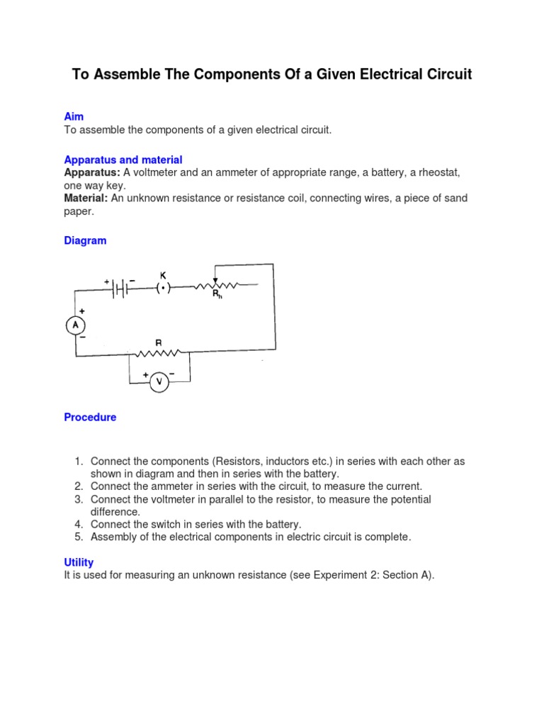 To Assemble The Components of A Given Electrical Circuit | PDF ...