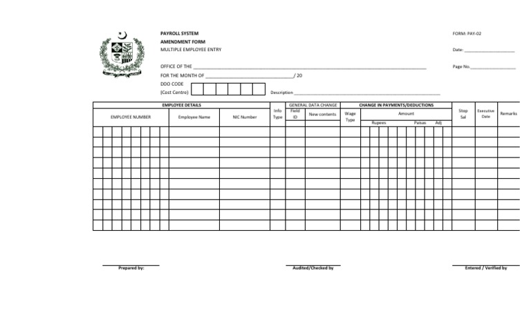 Multiple Employee Entry: Payroll System Amendment Form | PDF