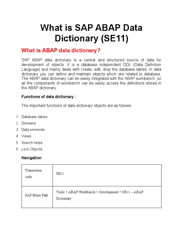 SAP ABAP Data Dictionary (SE11) | PDF | Databases | Software Development