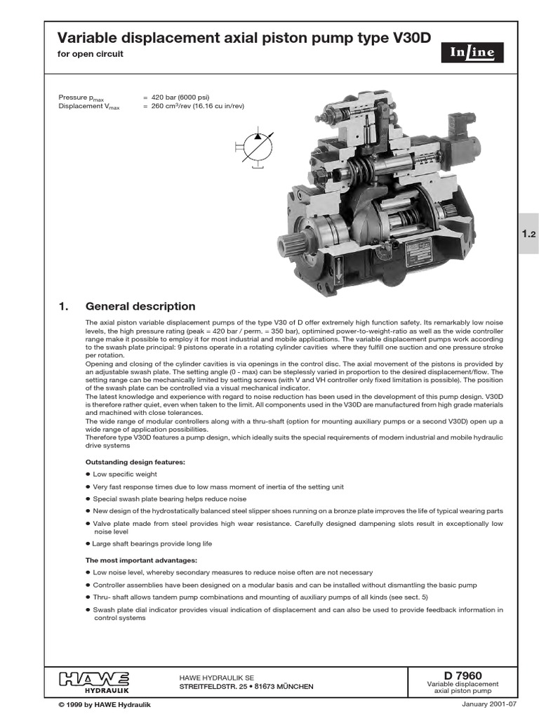 Variable Displacement Axial Piston Pump Type V30D: 1. General Description | PDF | Pump ...