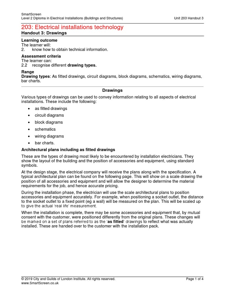 203: Electrical Installations Technology: Handout 3: Drawings | PDF ...