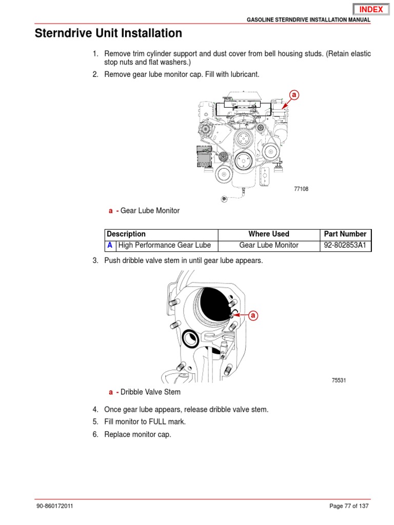 Sterndrive Unit Installation: Description Where Used Part Number | PDF ...