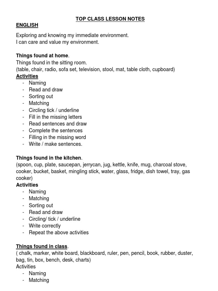 English and Math Lesson Notes | PDF | Odor | Senses