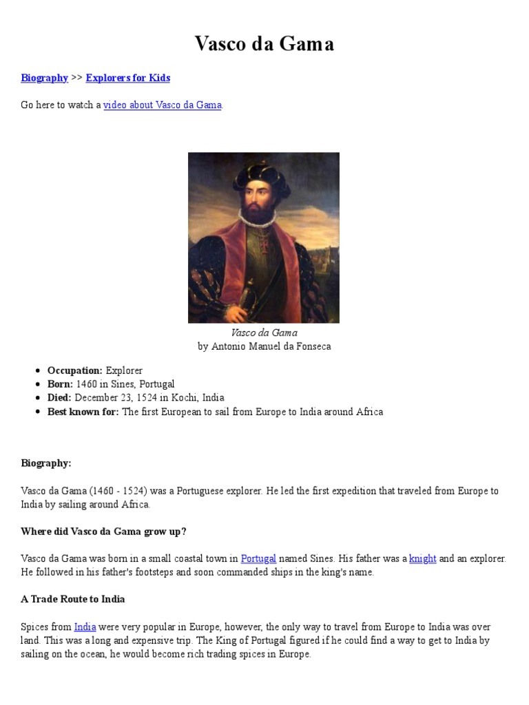 Vasco Da Gama The First European To Sail Directly From Europe To India