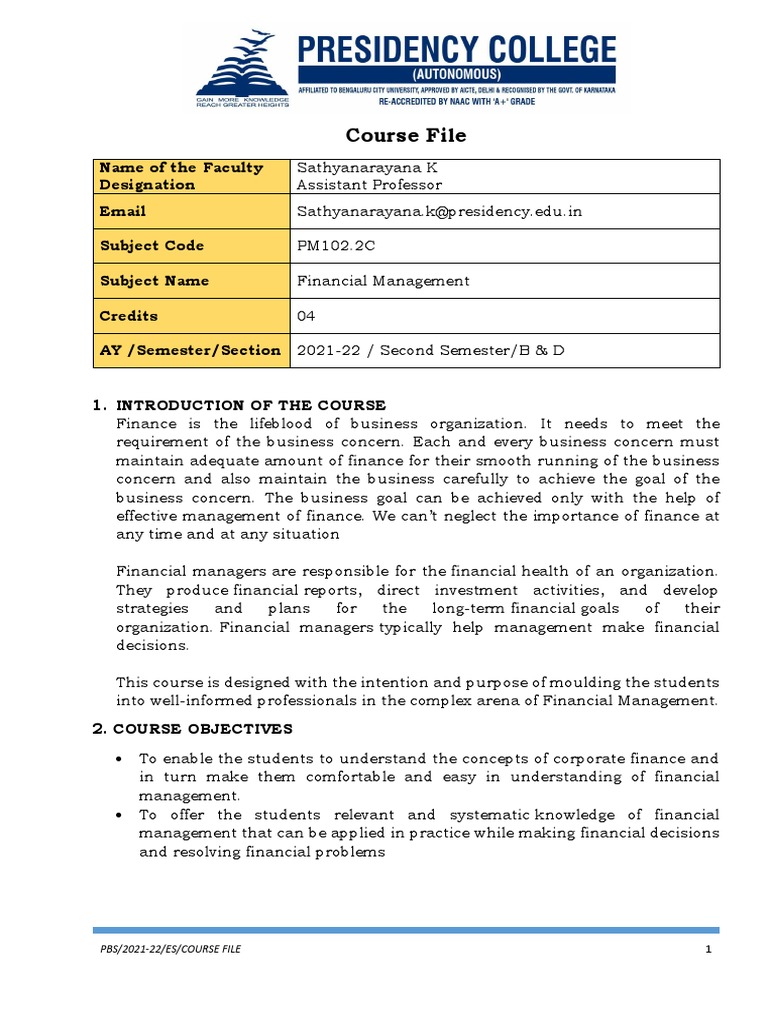 Course File - Financial Management | PDF | Economies | Money