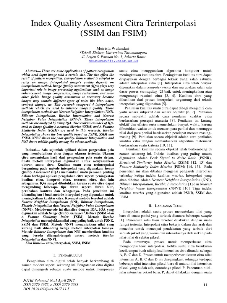 Index Quality Assesment Citra Terinterpolasi (SSIM Dan FSIM) | PDF