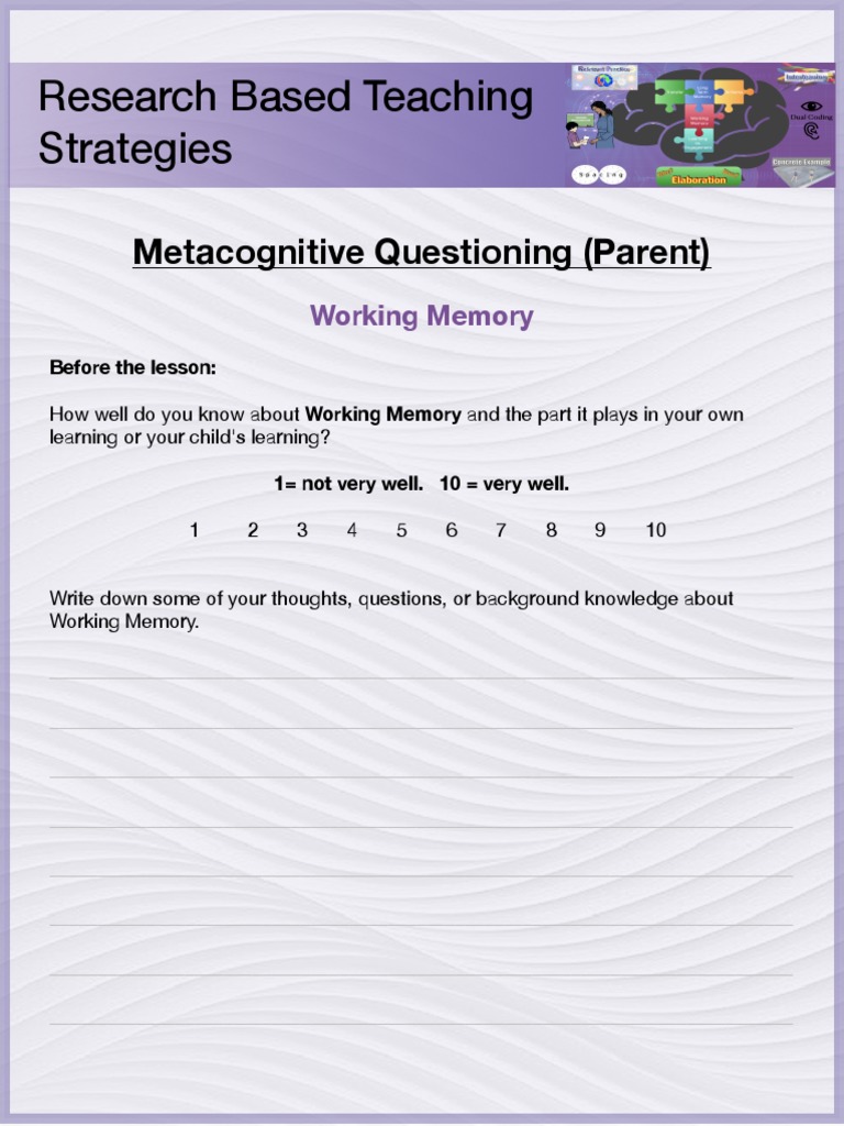 Metacognitive Questions Parent | PDF | Metacognition | Psychology