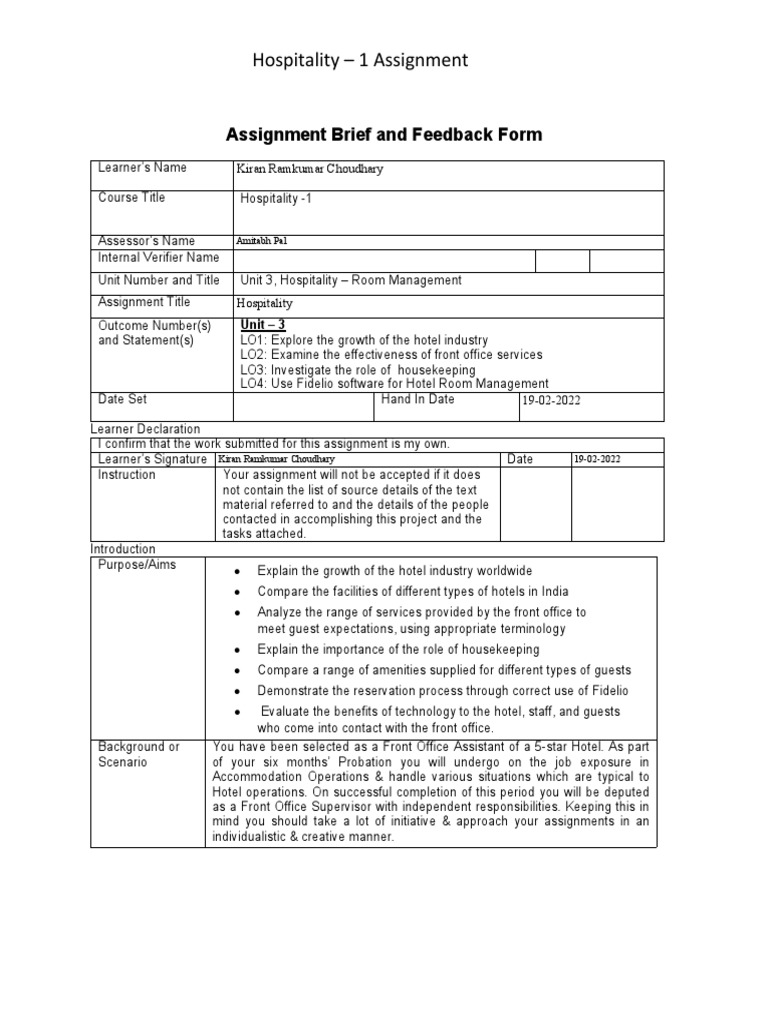 Analyzing Hotel Operations Through an Assignment on Room Management ...