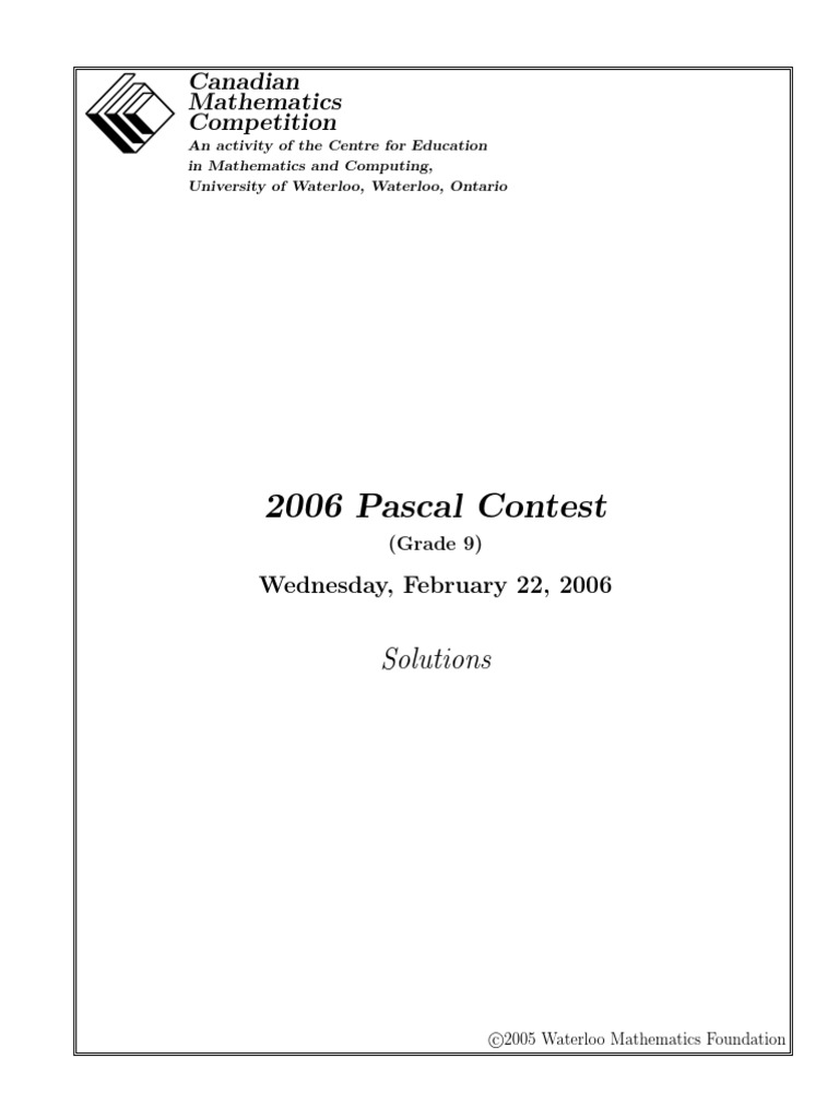Analysis of Solutions to the 2006 Pascal Contest (Grade 9) | PDF | Area ...