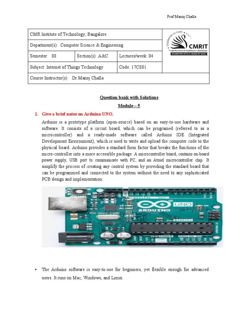 Question Bank Solutions (Module-5) - IOT - 15CS81 | PDF | Raspberry Pi | Internet Of Things