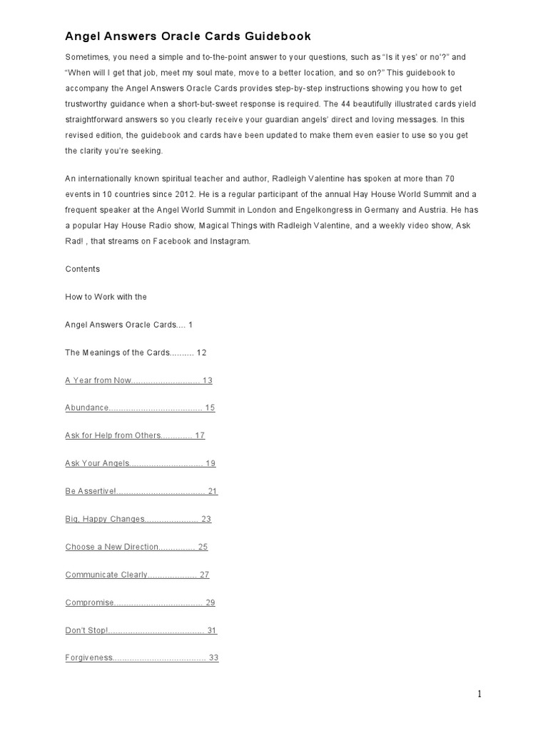 Angel Answers Oracle Cards Guidebook | PDF | Forgiveness | Angel