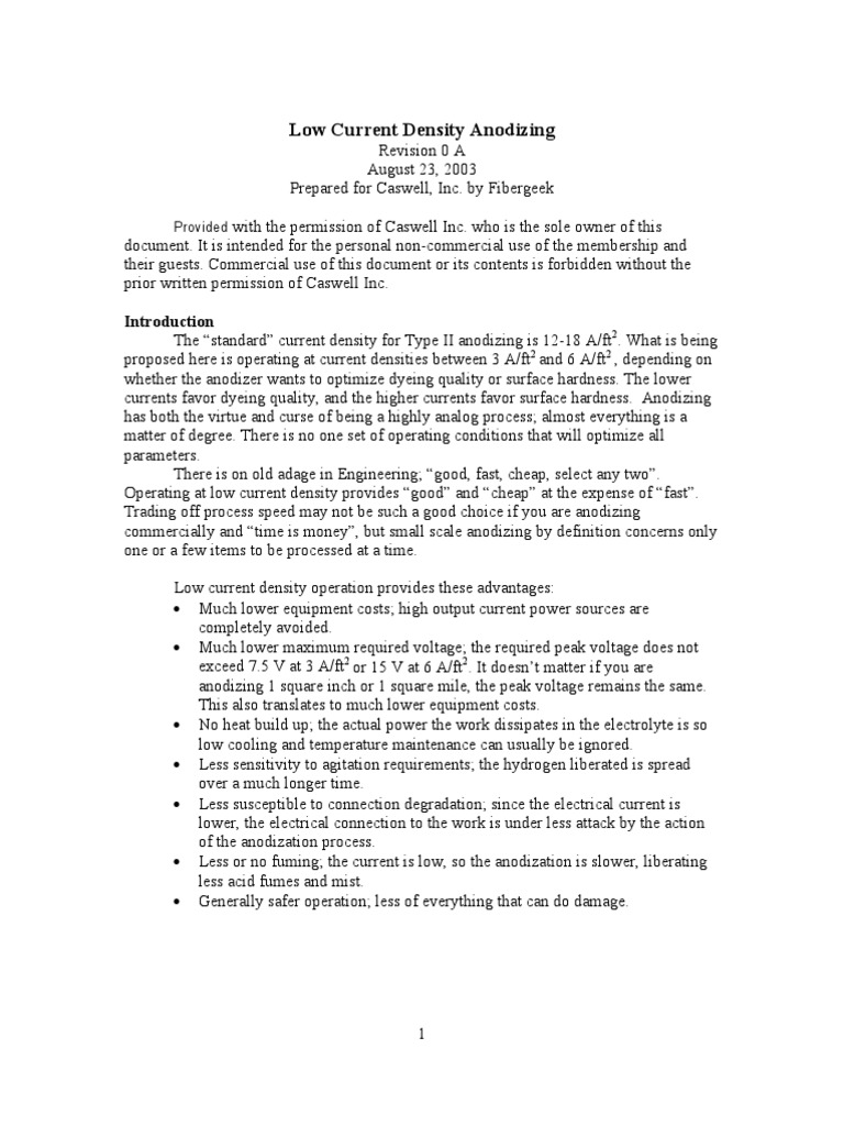 Low Current Density Anodizing Rev 0A | PDF | Electric Current ...